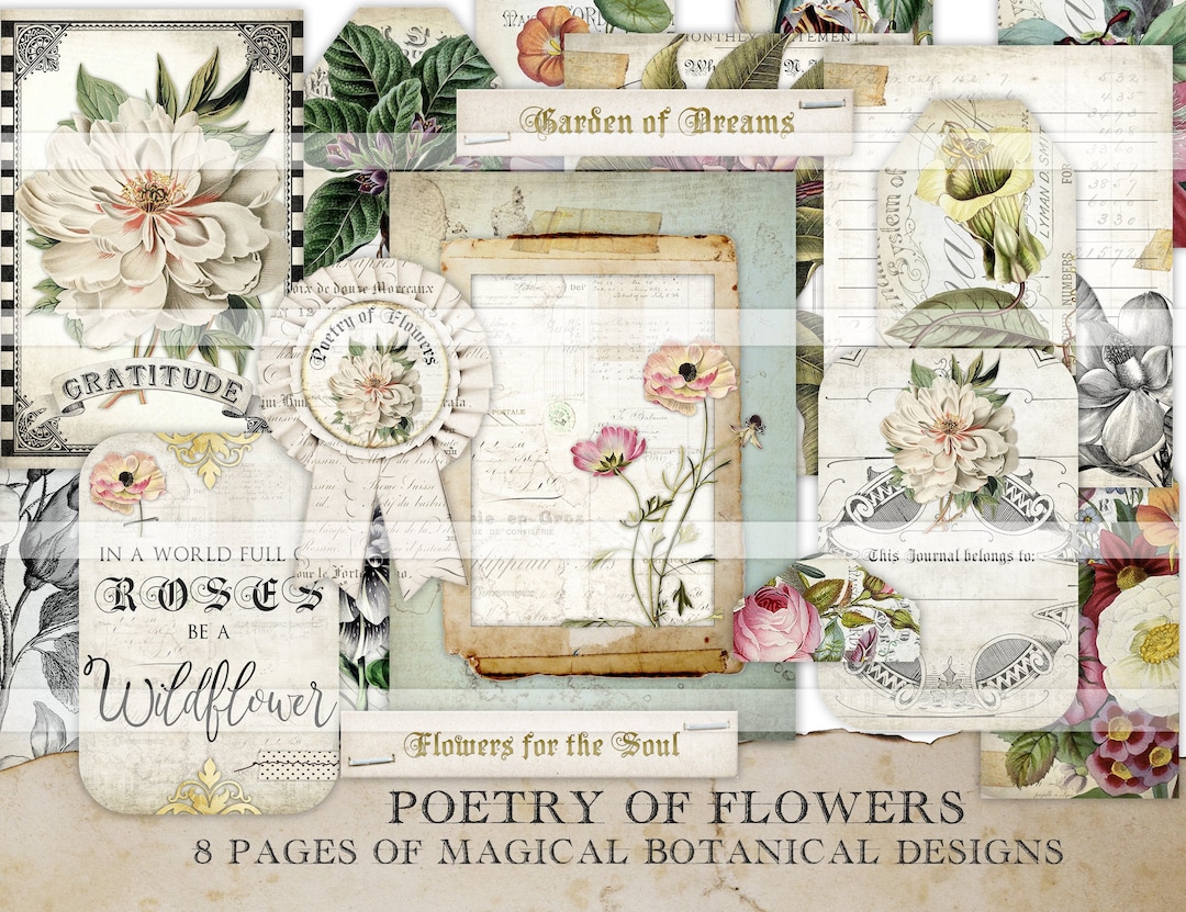 Botanical Junk Journal Kit: Flower Ephemera, Printable Pages (digital ...