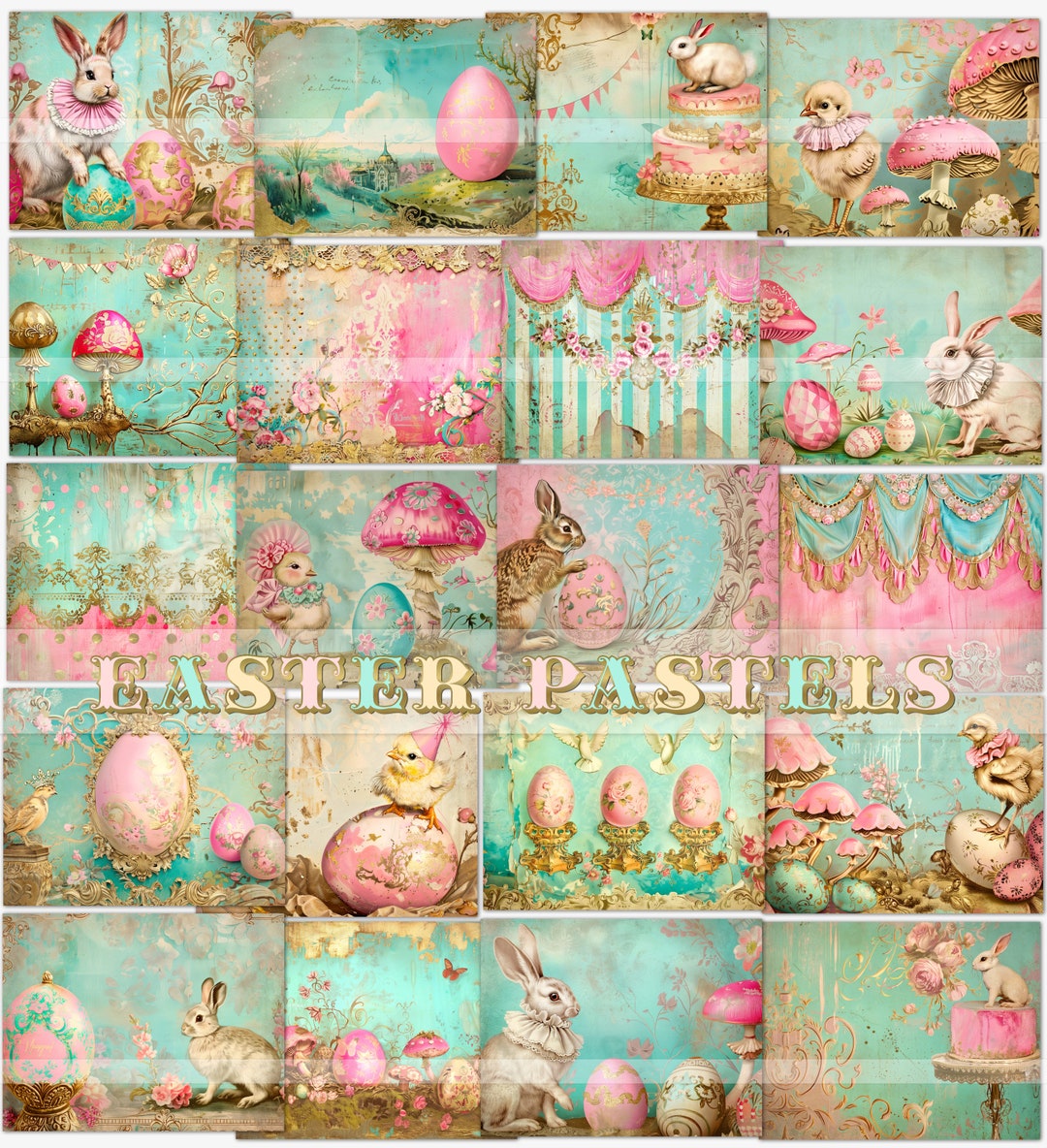 Easter Junk Journal Printable Kit, Foldable Landscape Pages, Vintage ...