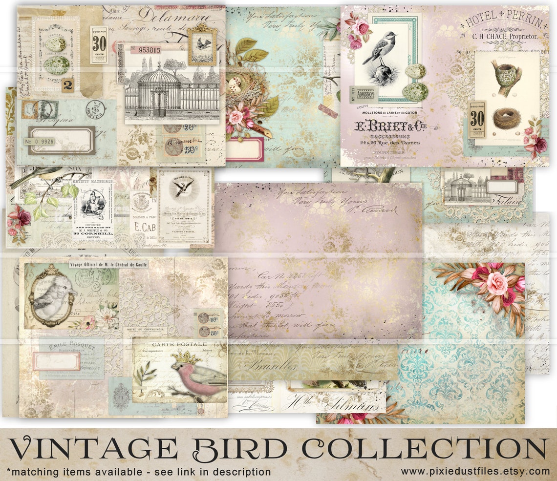 Vintage Birds Junk Journal Pages Printable Papers Journal - Etsy