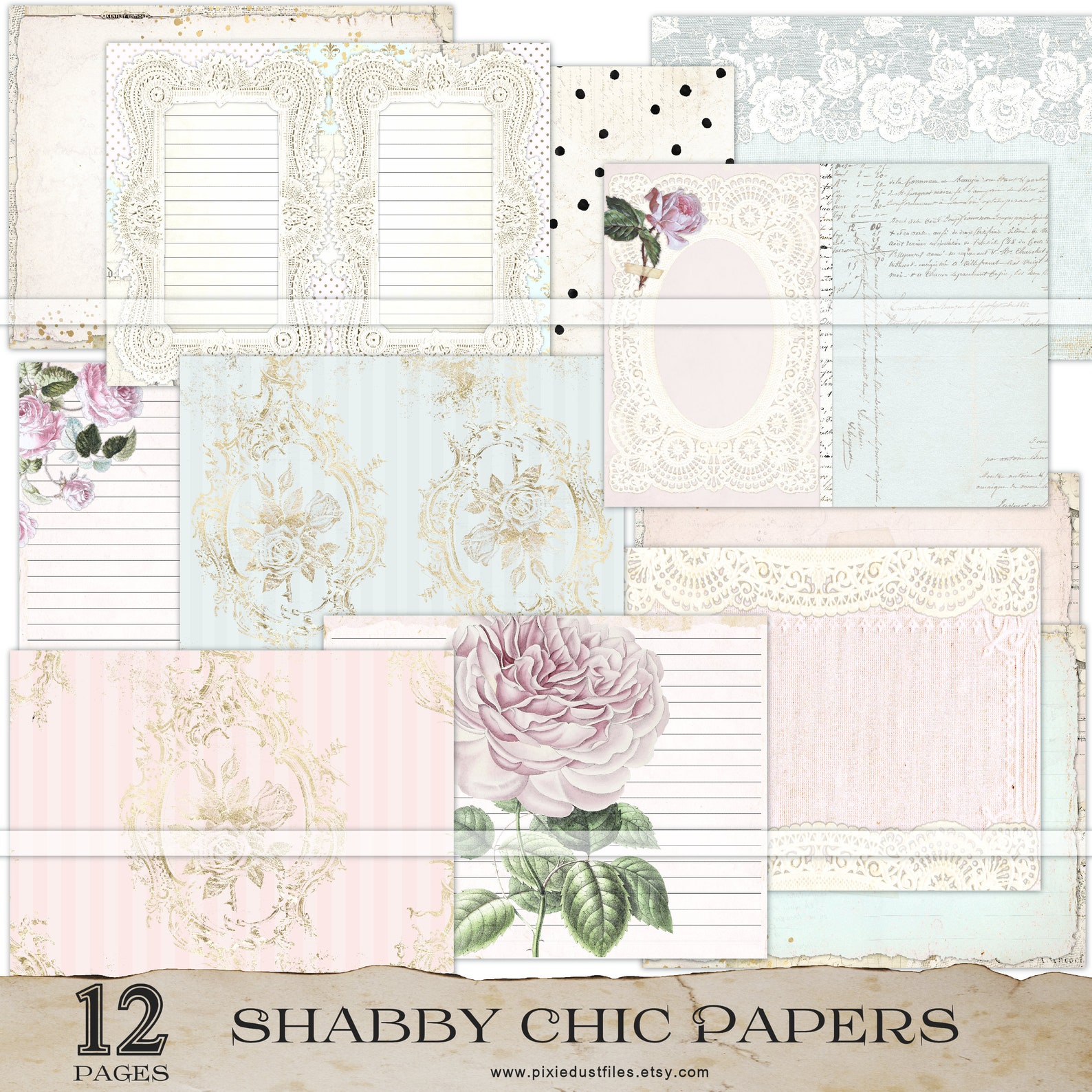 Shabby Chic JUNK JOURNAL Paper, Lined Journaling Pages, Printable ...