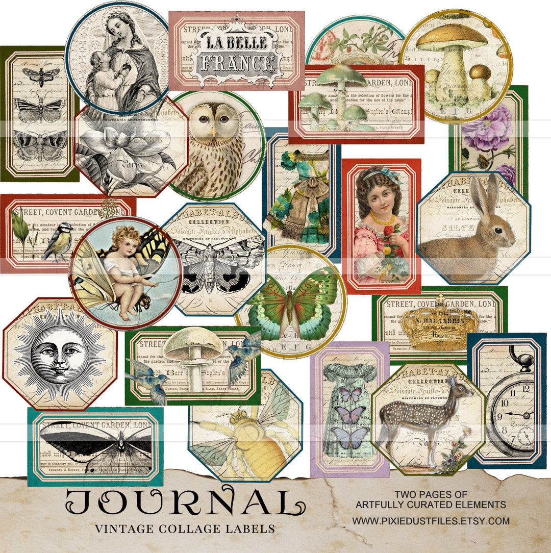 Junk Journal Labels, Kit, Embellishments, Digital Vintage Images ...