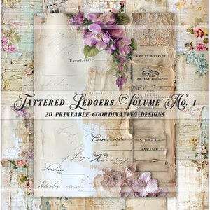 Printable Tattered Ledger Papers, Antique Journal Ephemera (digital ...