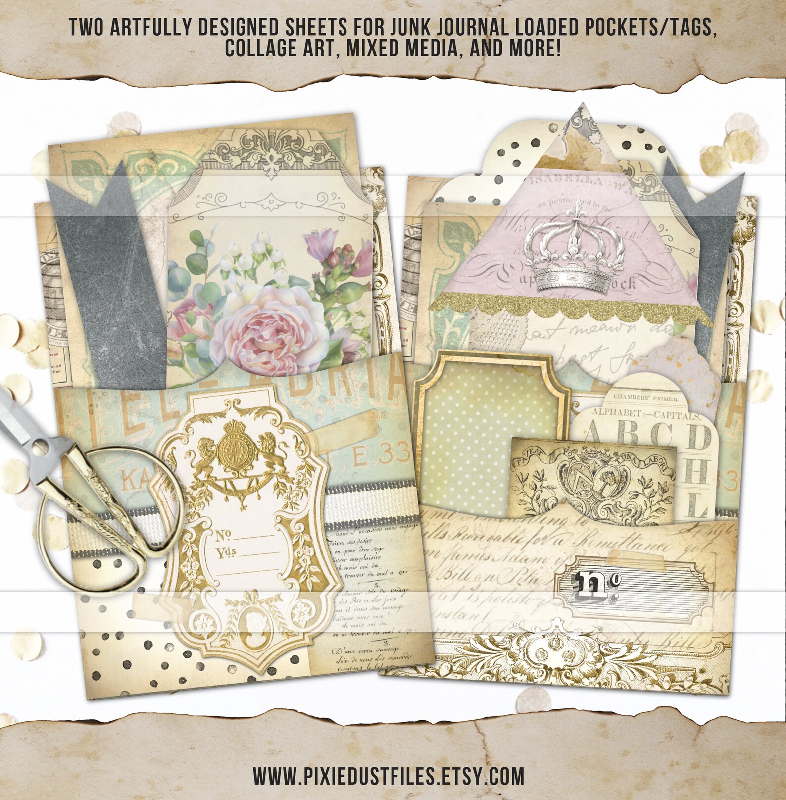 Junk Journal Printable Kit Journaling Tags and Pockets - Etsy UK