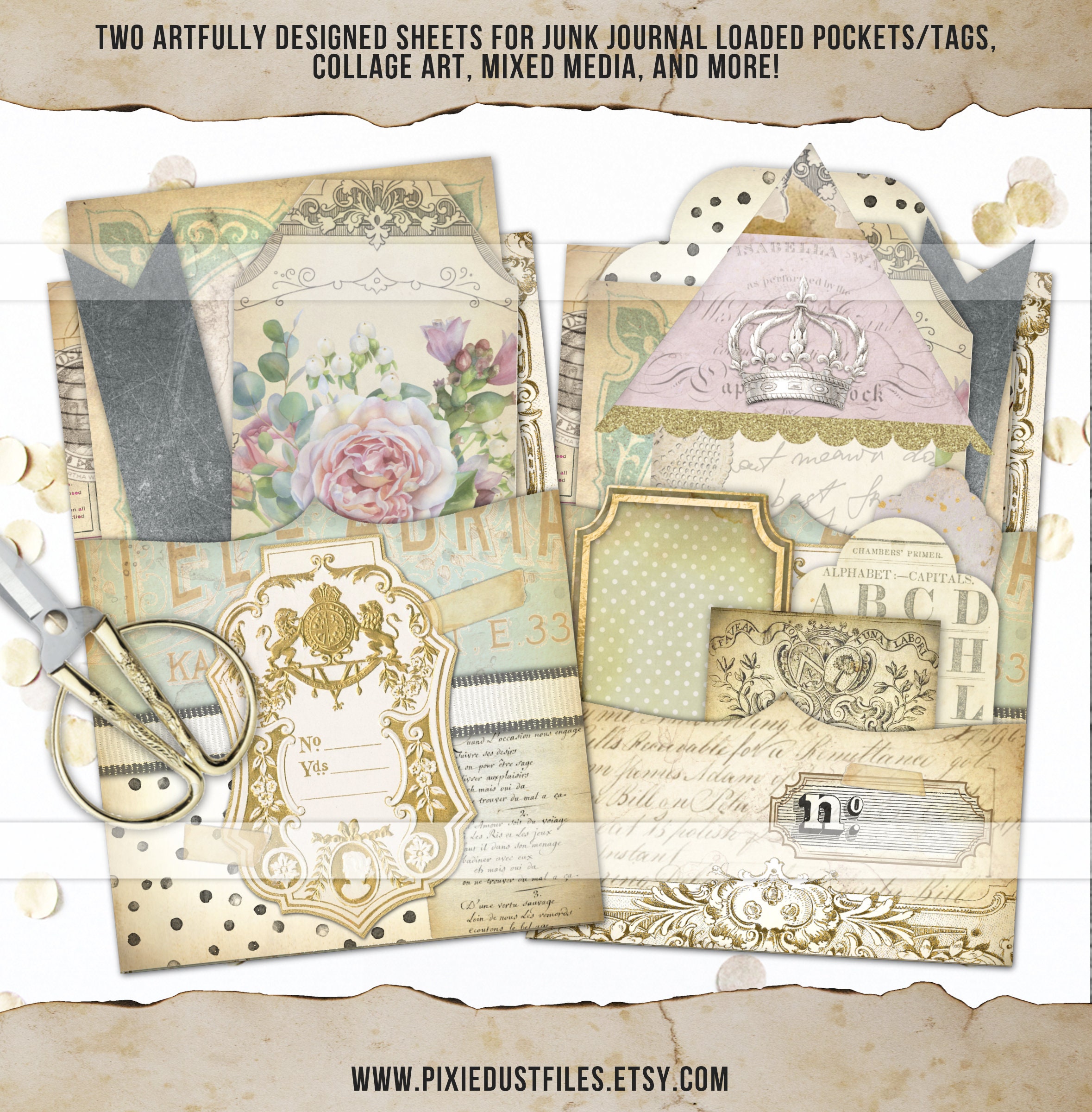 Junk Journal Printable Kit Journaling Tags and Pockets - Etsy UK