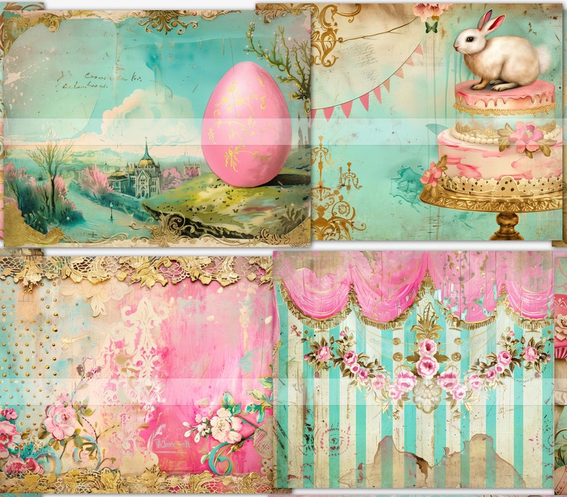 Easter Junk Journal Printable Kit, Foldable Landscape Pages, Vintage ...
