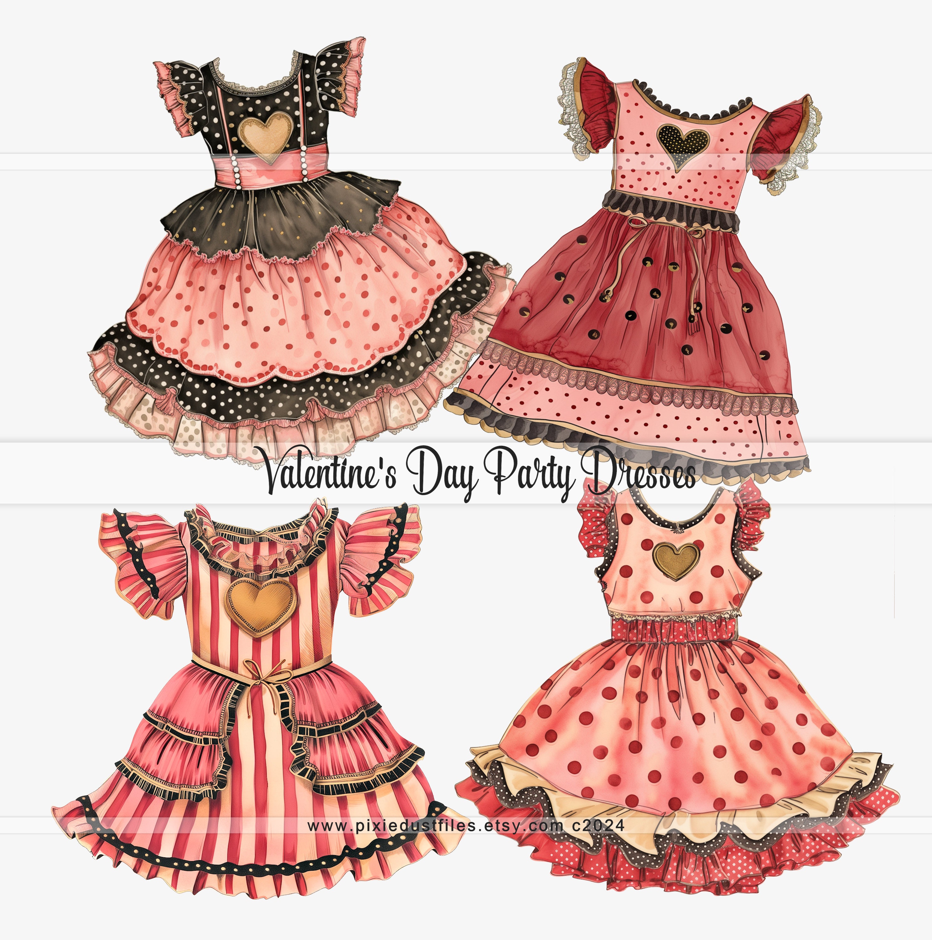 Valentine's Day Party Dresses, Junk Journal Ephemera, Digital Download ...