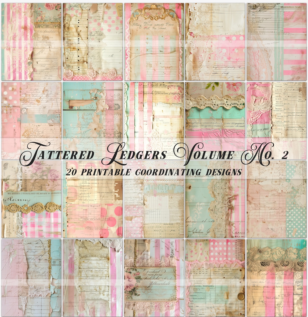 Printable Tattered Ledger Paper, Pink Pastel Ephemera (digital Download ...