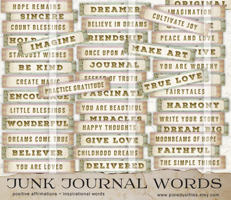 Junk Journal Words Quotes Printable Labels Positive - Etsy