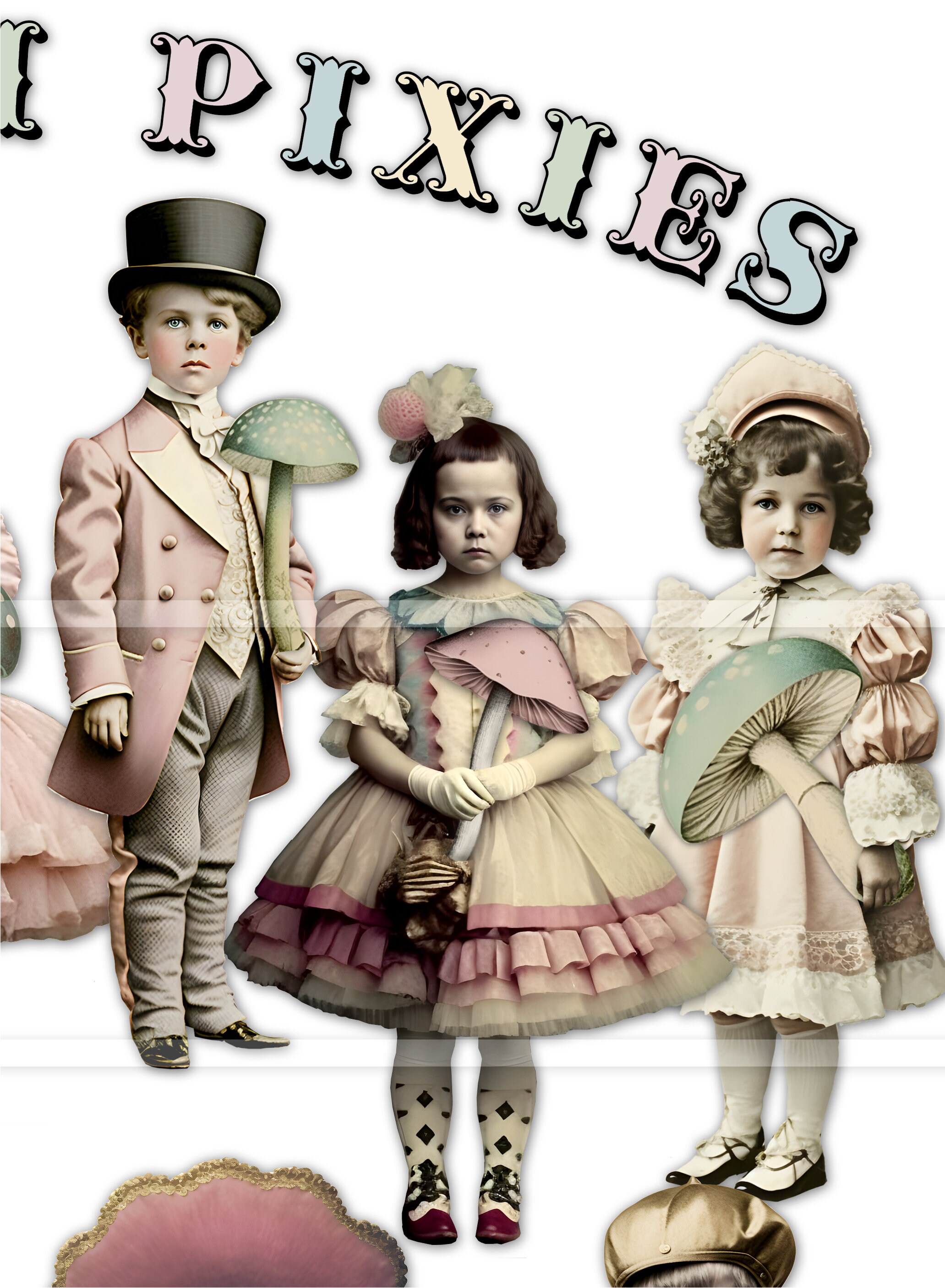 Mushroom Pixies, Fussy Cut Ephemera, Vintage Children Photos, Digital ...