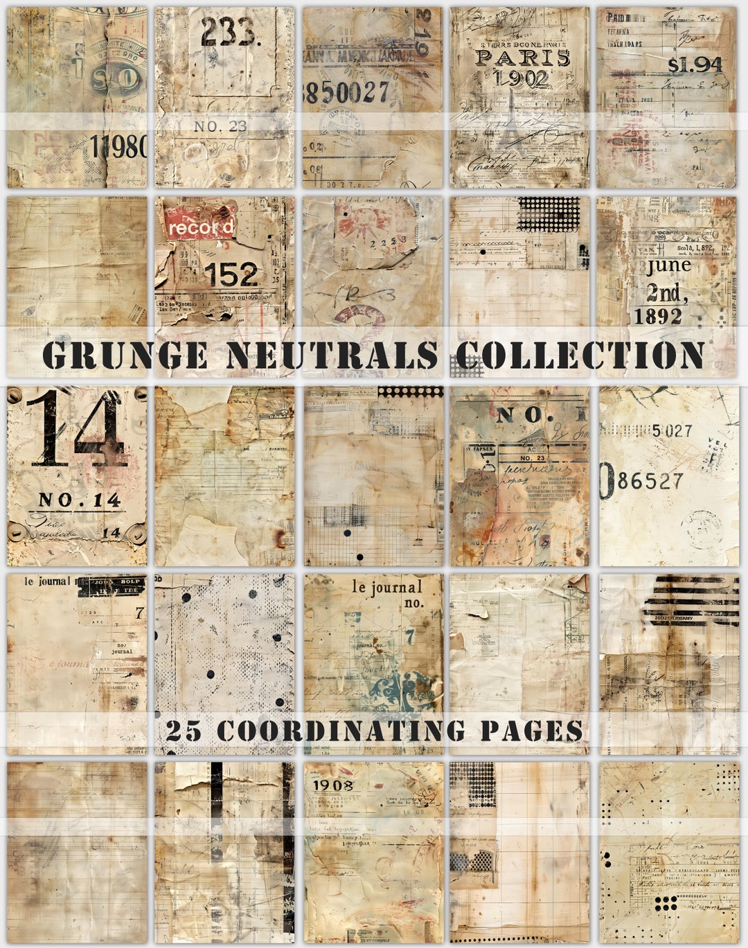 Printable Grunge Junk Journal Printable Papers, Neutrals, Journal Pages ...