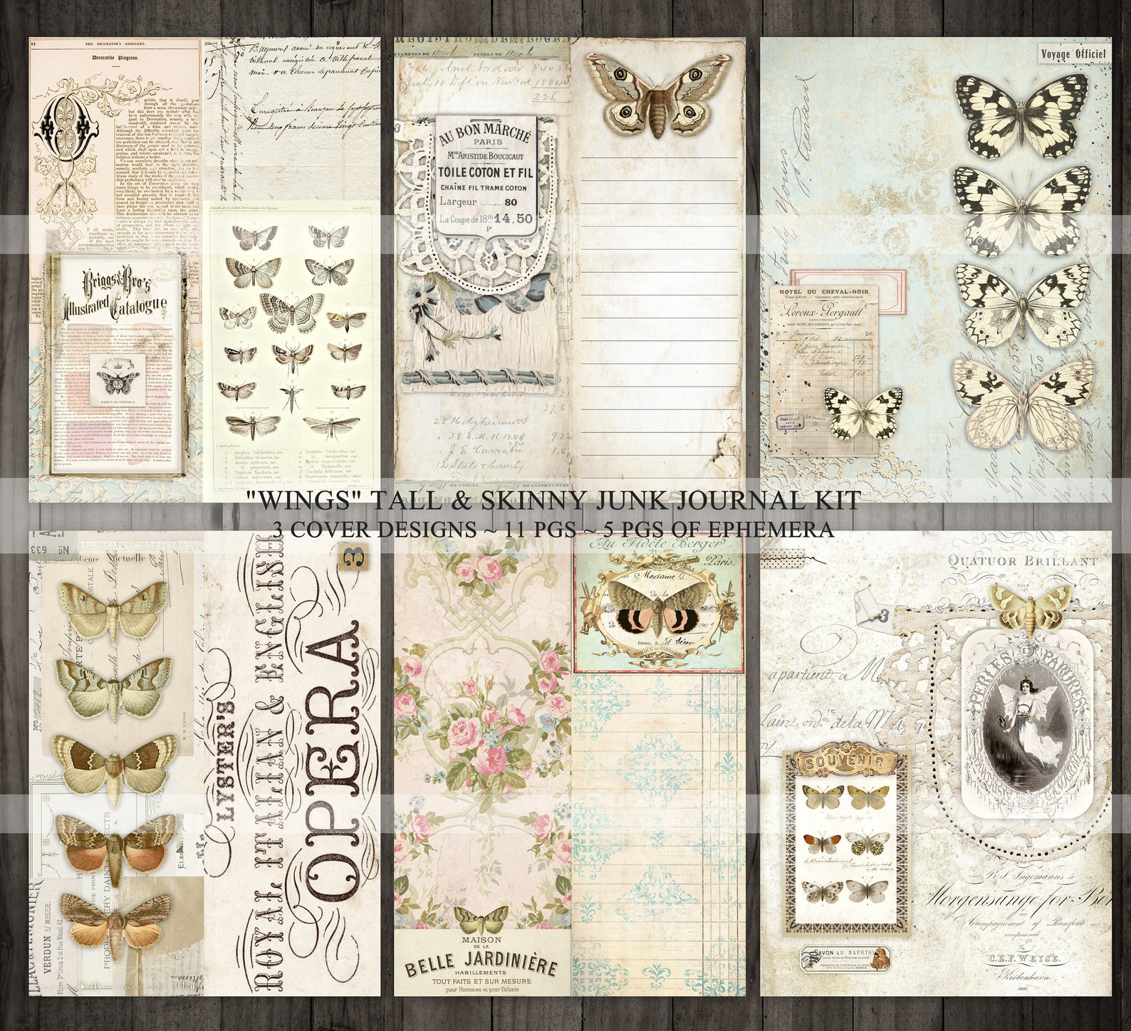 Printable Junk Journal Kit, Tall & Slim Pages, Vintage Butterfly ...