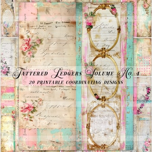 Printable Tattered Antique Ledger Papers, Pink Junk Journal Pages ...