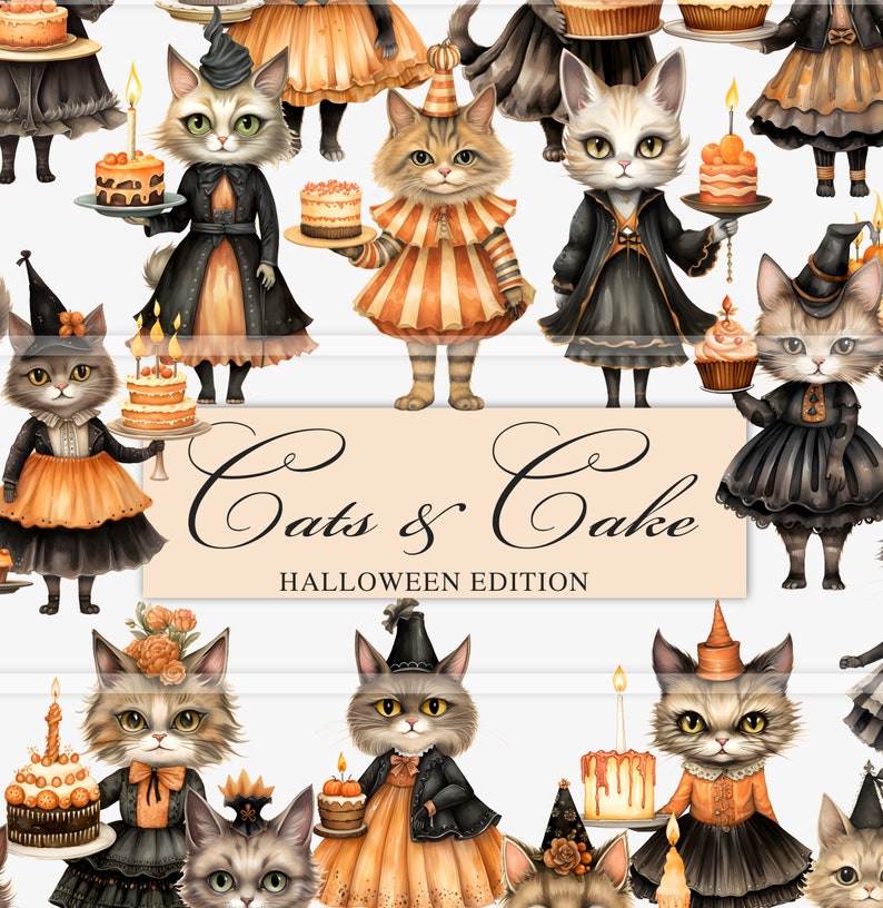 Halloween Cats and Cakes Printable Paper Dolls, Junk Journal Kit ...