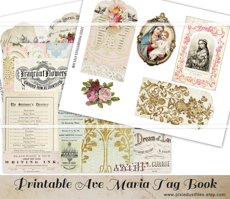 Ave Maria Catholic Prayer Junk Journal Tag Book Printable Digital ...