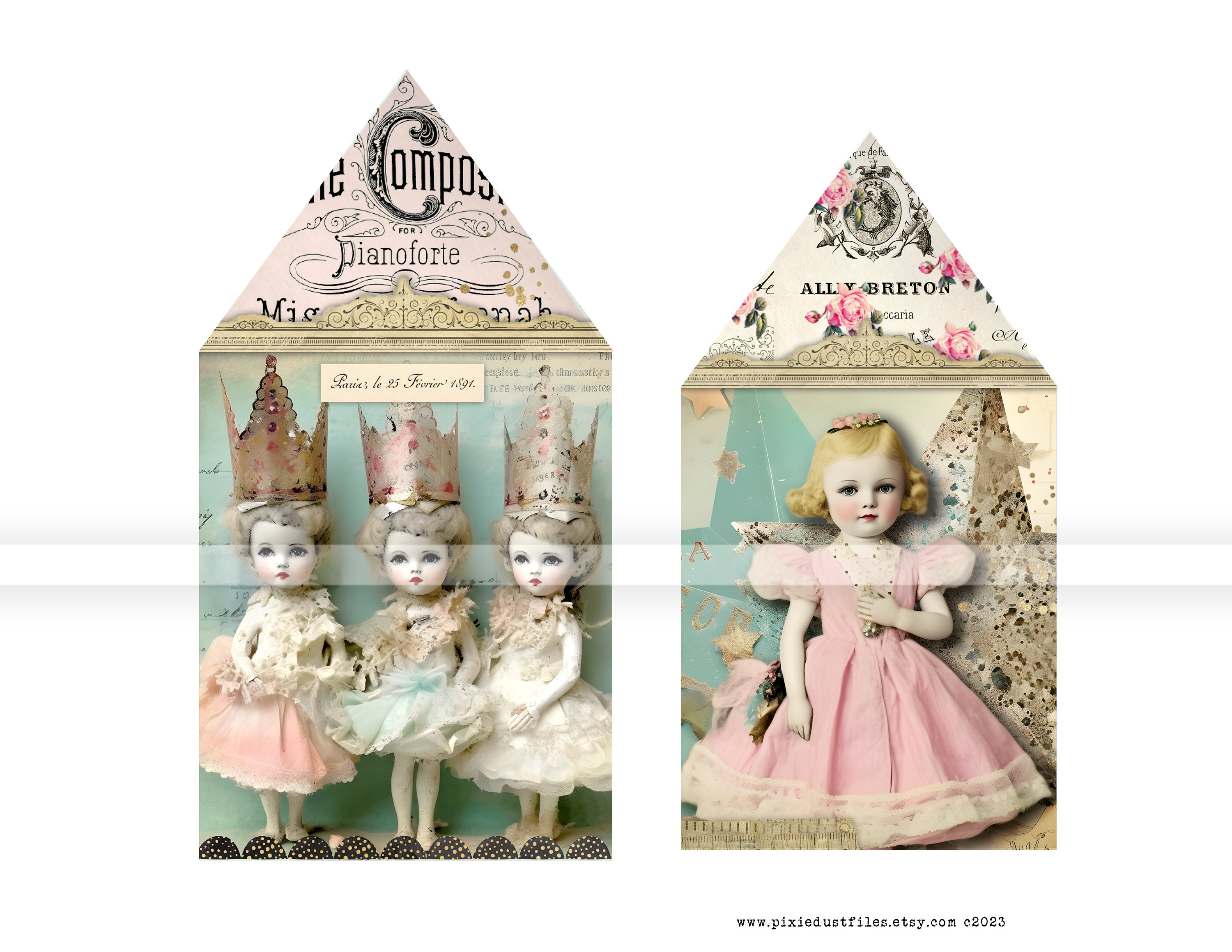 Vintage Doll Junk Journal Kit, House Shaped Tags, Digital Ephemera ...