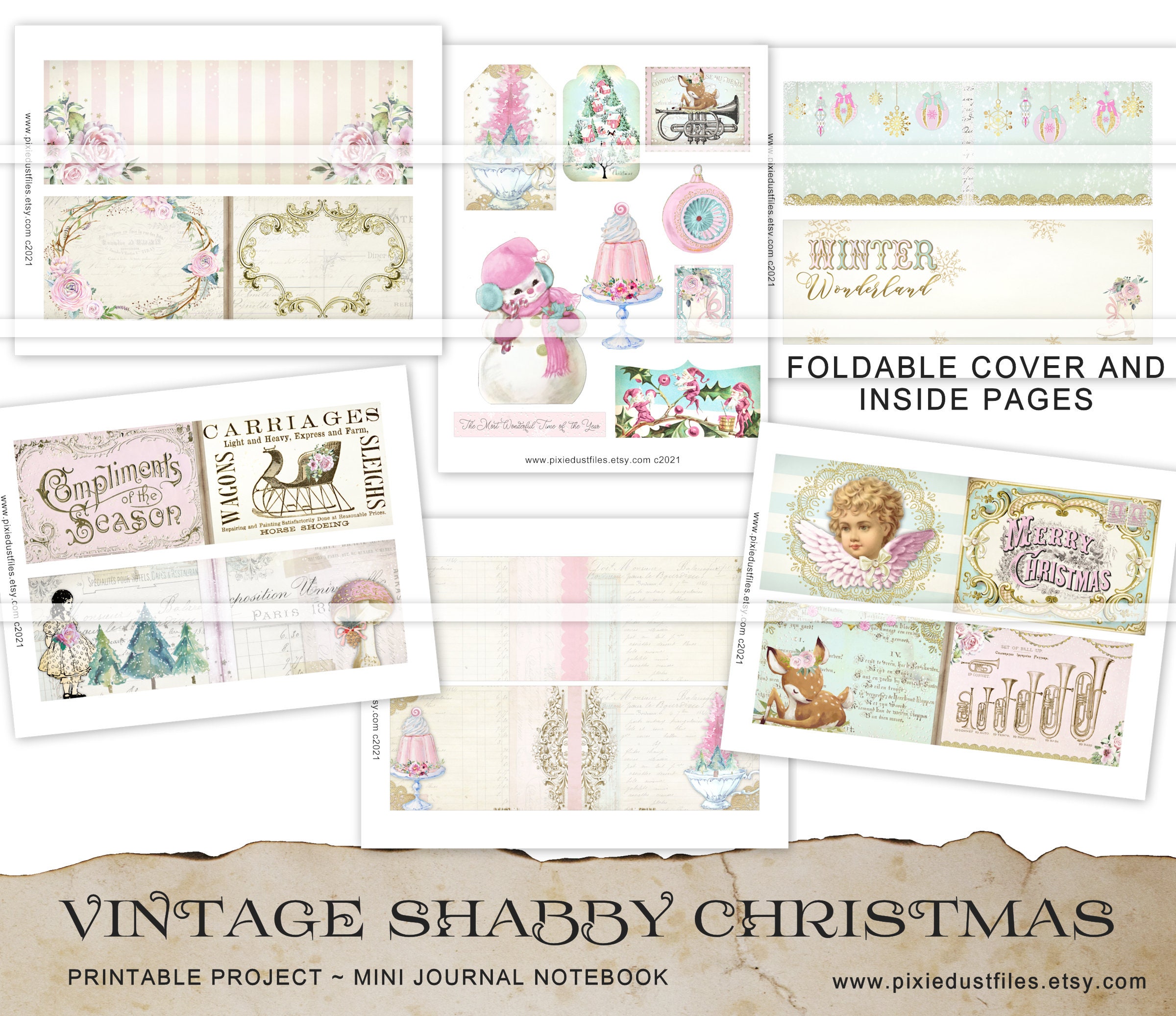 Christmas Junk Journal Printable Journaling Kit Supplies Pink Christmas ...