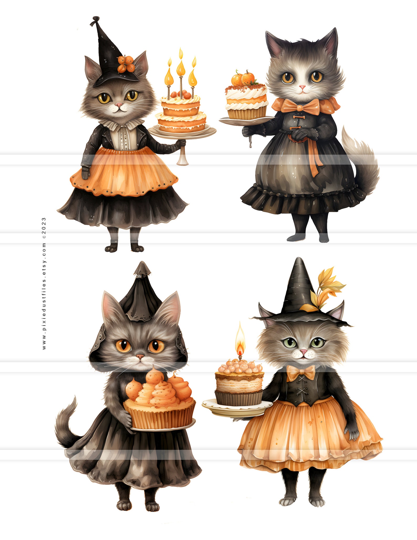 Halloween Cats and Cakes Printable Paper Dolls, Junk Journal Kit ...