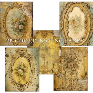 Tattered Yellow Junk Journal Kit, Digital Papers, Green Printable ...