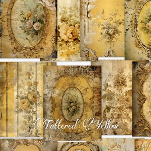 Tattered Yellow Junk Journal Kit, Digital Papers, Green Printable ...