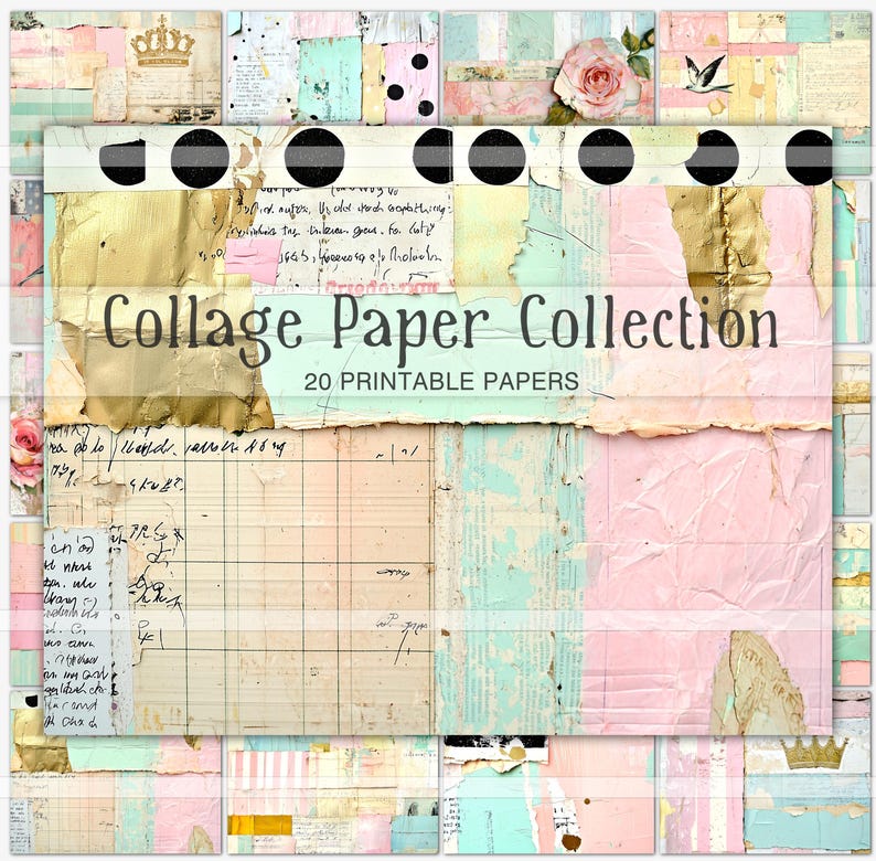 Collage Digital Paper, Mixed Media Background, Junk Journal Pages ...