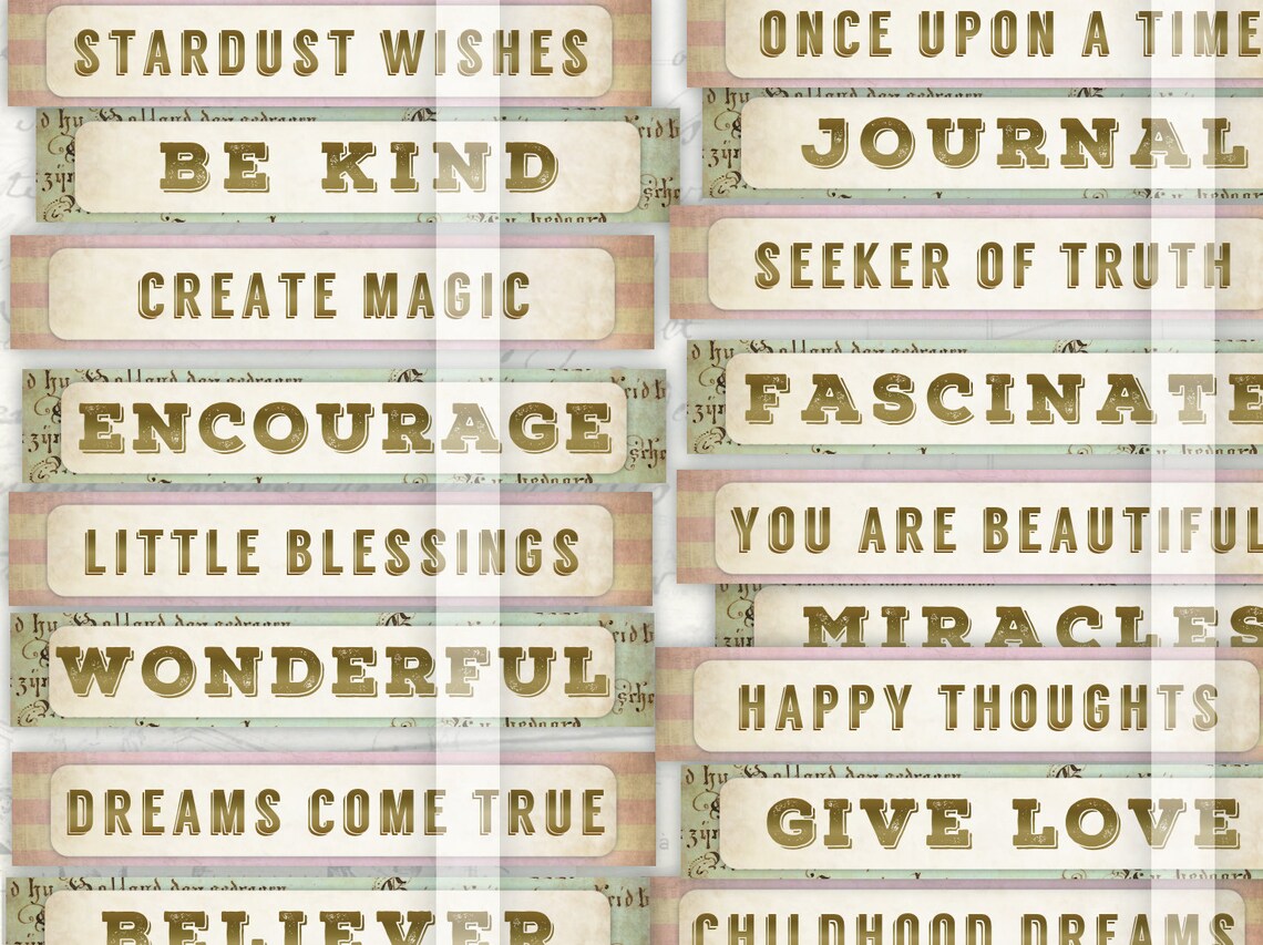 Junk Journal Words, Quotes, Printable Labels, Positive Affirmations ...