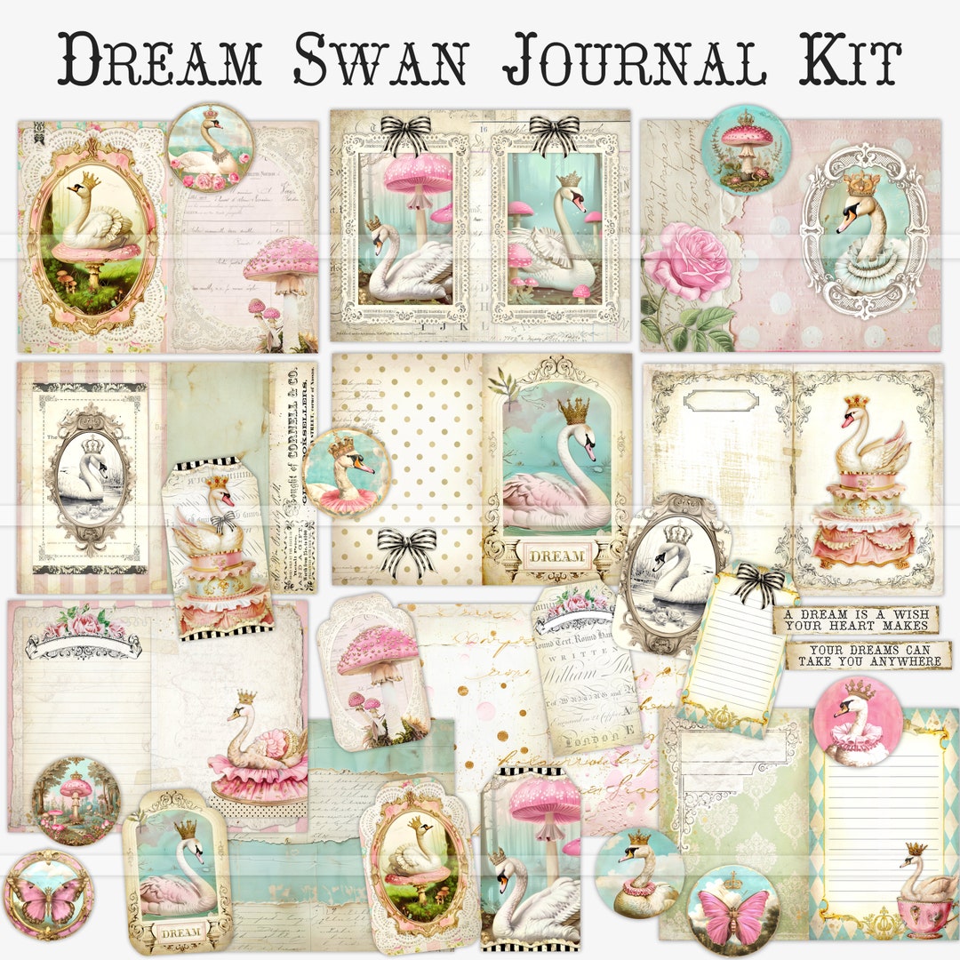 Dream Swan Junk Journal Kit, Printable Swan Papers, Digital Download ...