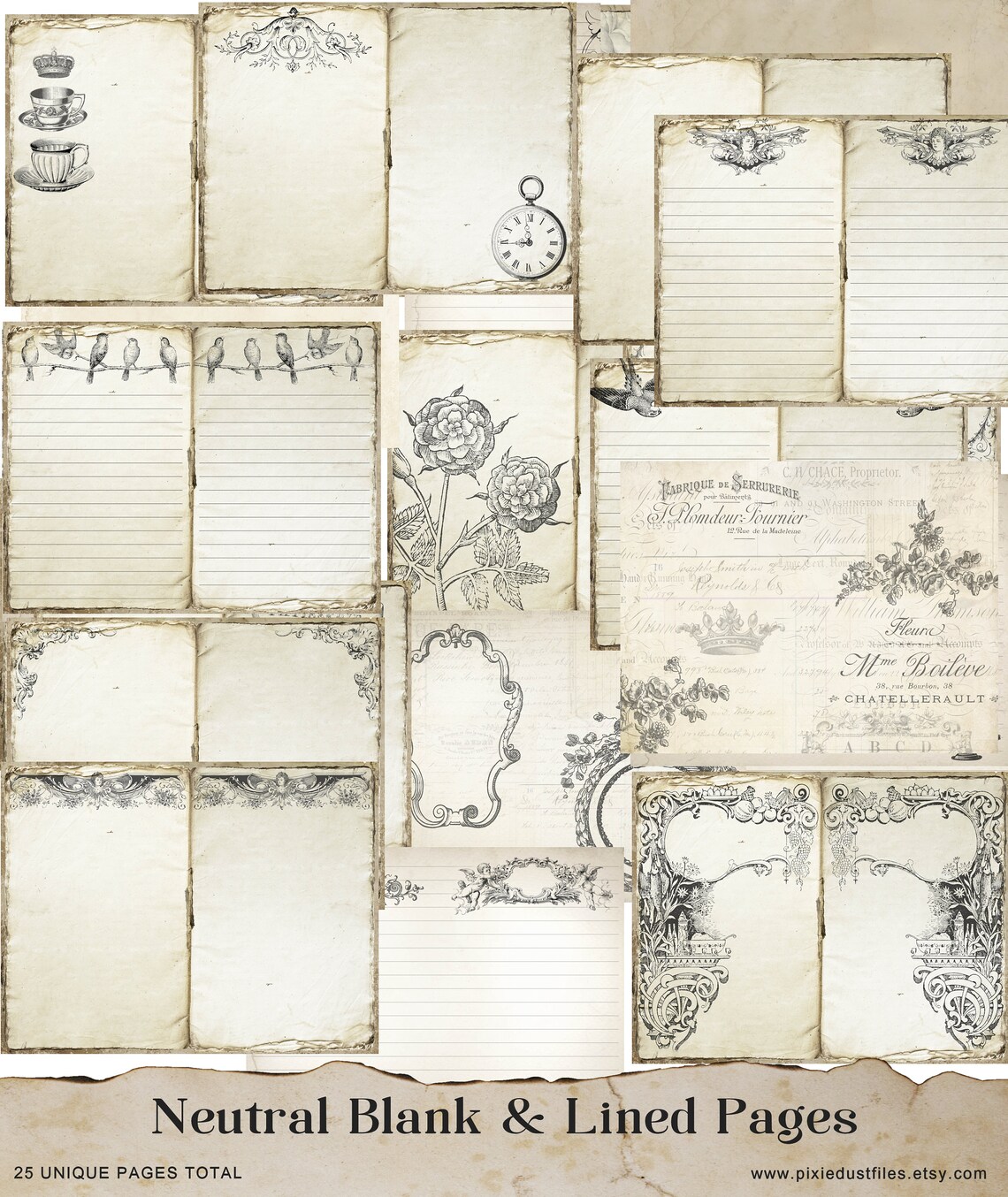 Printable Lined and Blank Journal Pages Lined Paper Bundle - Etsy