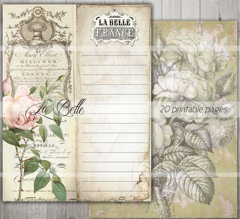 La Belle Junk Journal Kit, Printable Pages, French Invoices, Vintage ...