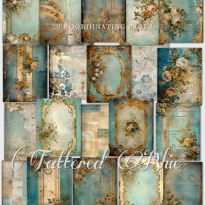 Tattered Blue Junk Journal Kit, Digital Papers, Blue Printable Journal ...
