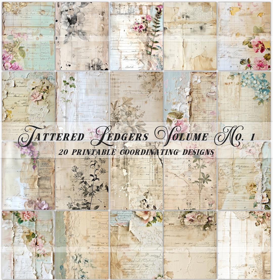 Printable Tattered Ledger Papers, Antique Journal Ephemera (digital ...