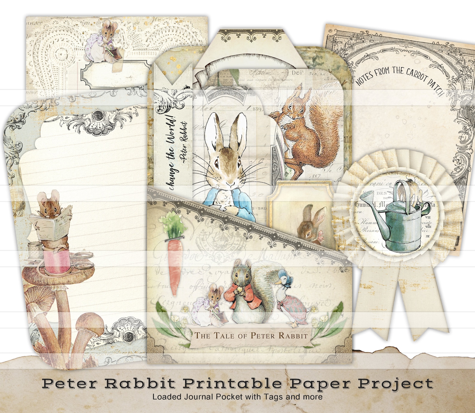 Printable Junk Journal Kit Peter Rabbit Themed Pocket and Tags Beatrix ...