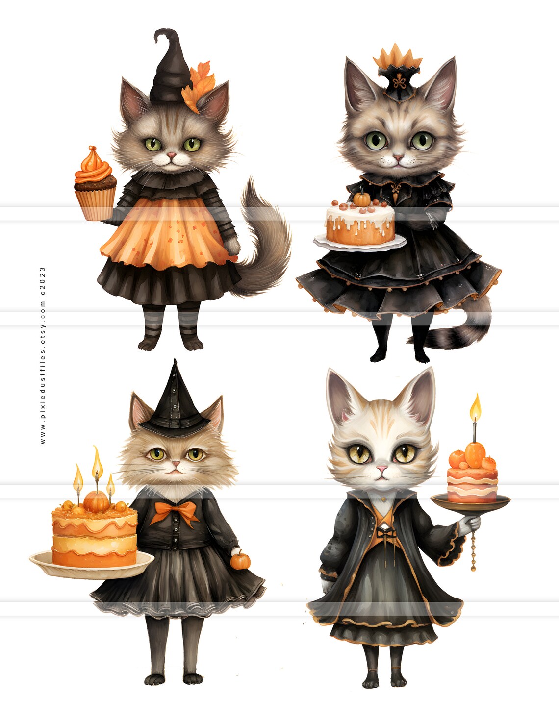 Halloween Cats and Cakes Printable Paper Dolls, Junk Journal Kit ...