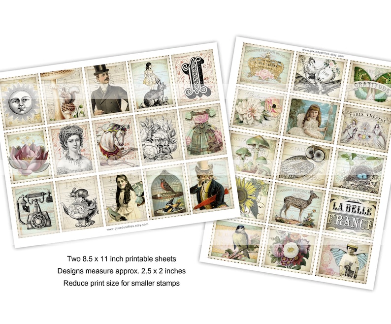 Printable Faux Postage Stamps, Vintage Ephemera, Junk Journal (digital ...