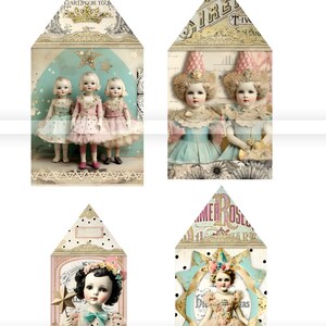 Vintage Doll Junk Journal Kit, House Shaped Tags, Digital Ephemera ...