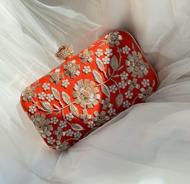 Sara- Rust Color Clutch, Zardozi Clutch,wedding Clutch - Etsy