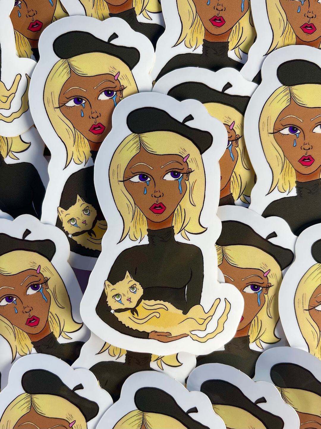 Sat Girl & Sad Cat Sticker - Etsy