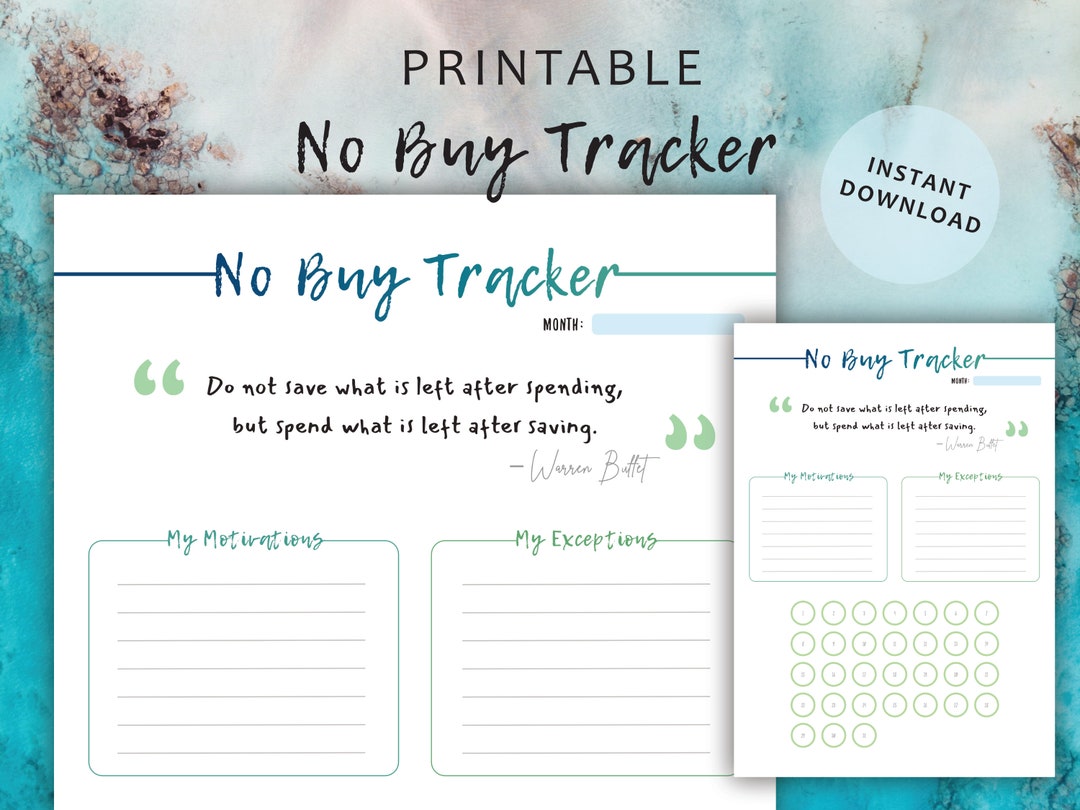 Printable No Buy Tracker No Spend/low Buy Monthly - Etsy