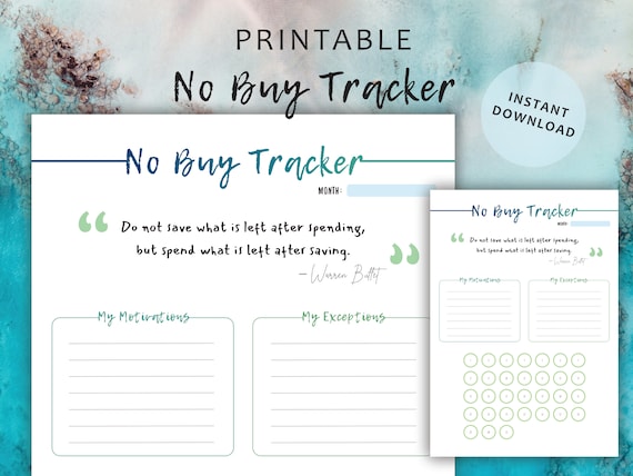 Printable No Buy Tracker No Spend/Low Buy Monthly | Etsy