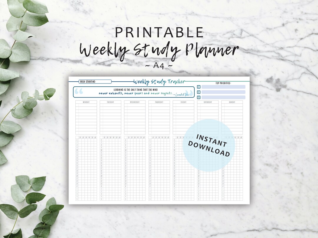 Weekly Study Tracker Printable Korean-style Study Planner 10 Minute ...