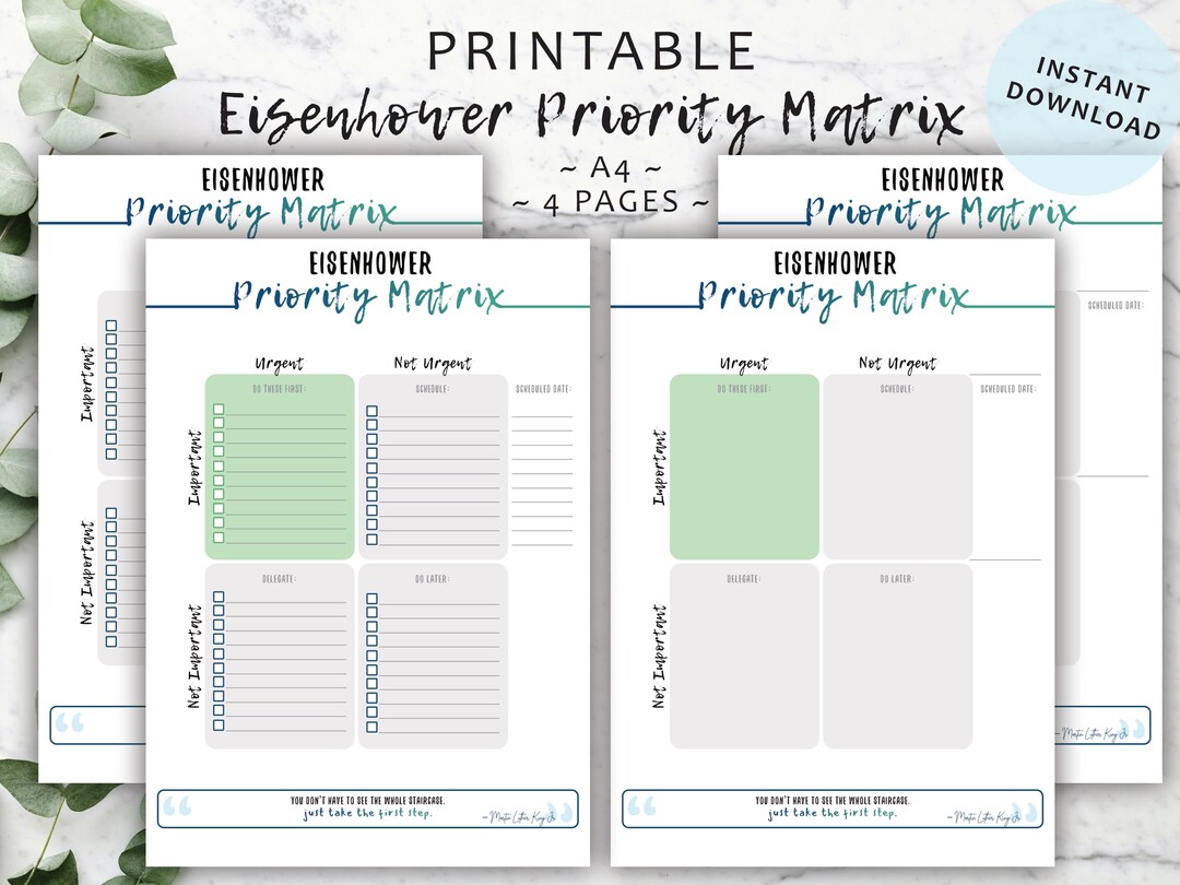 Eisenhower Priority Matrix Printable Productivity Matrix Task Organiser ...