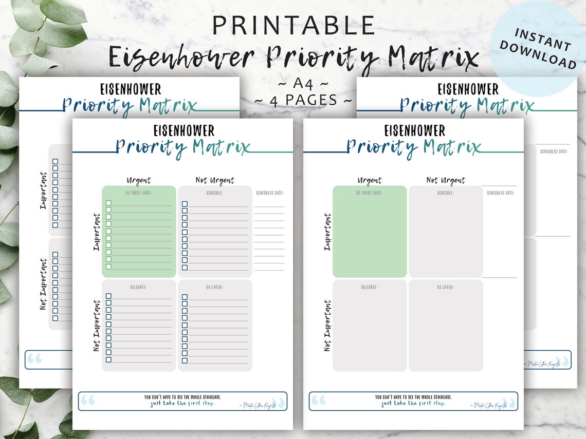 Eisenhower Priority Matrix Printable Productivity Matrix Task Organiser ...