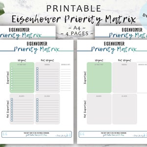 Eisenhower Priority Matrix Printable Productivity Matrix Task Organiser ...