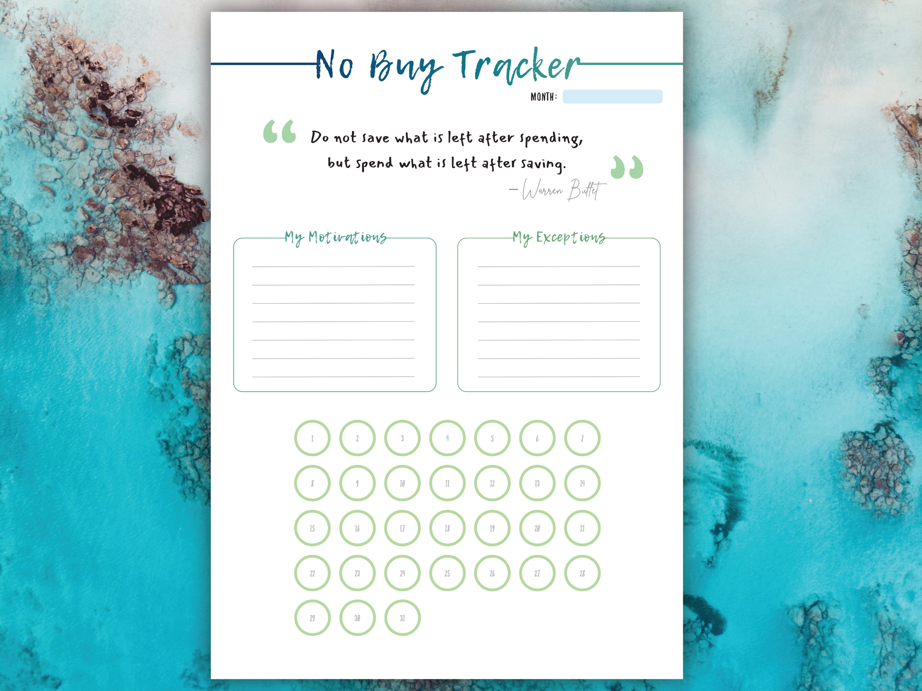 Printable No Buy Tracker No Spend/low Buy Monthly - Etsy