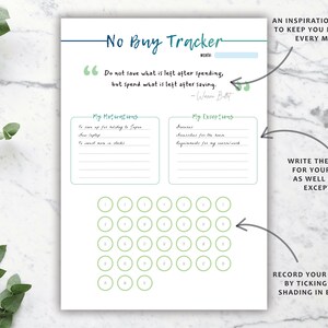 Printable No Buy Tracker No Spend/low Buy Monthly - Etsy