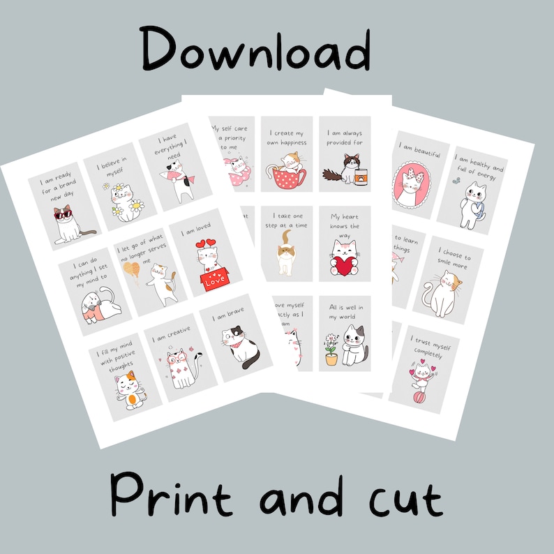 27 Cute Cat Design Affirmation Cards, Digital Download, Printable, Cat ...