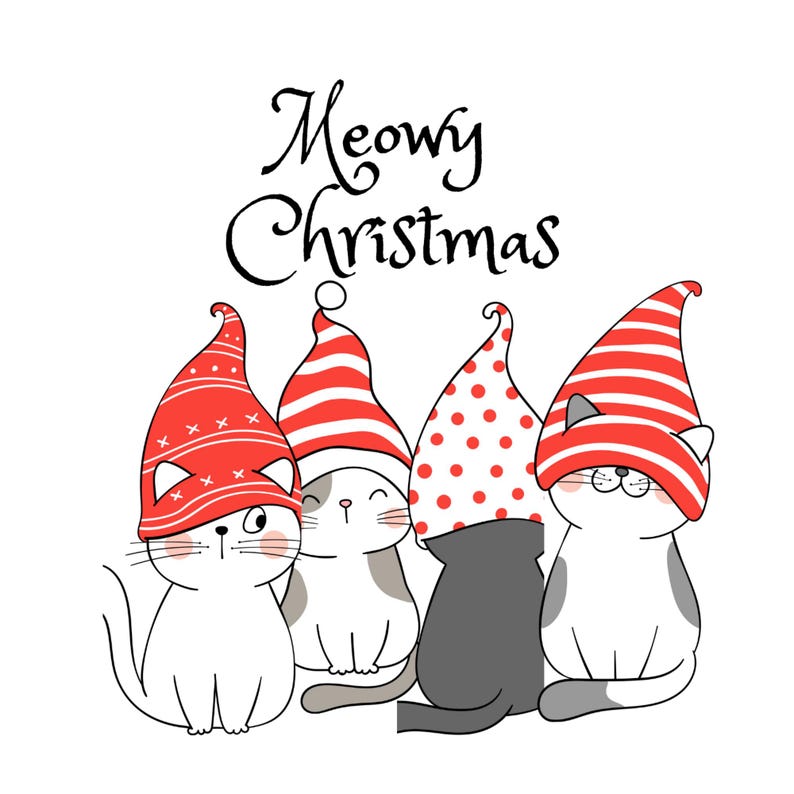 Set of 3 Cat Themed Cute Christmas Cards, Cat Lover's Cards, Digital ...