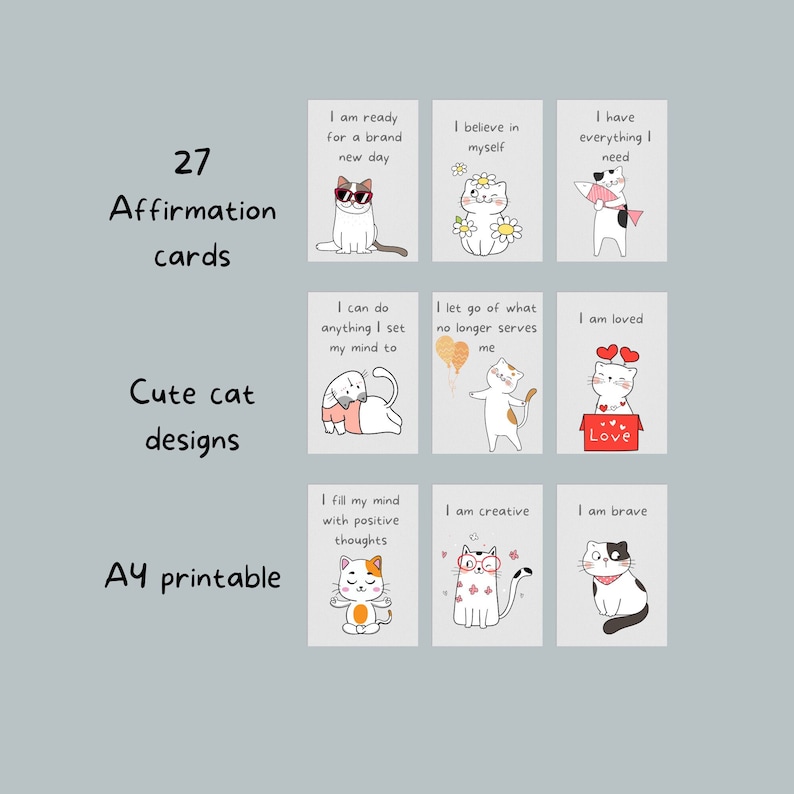 Cat Affirmation Cards, Positive Thoughts, A4 Printable (digital ...