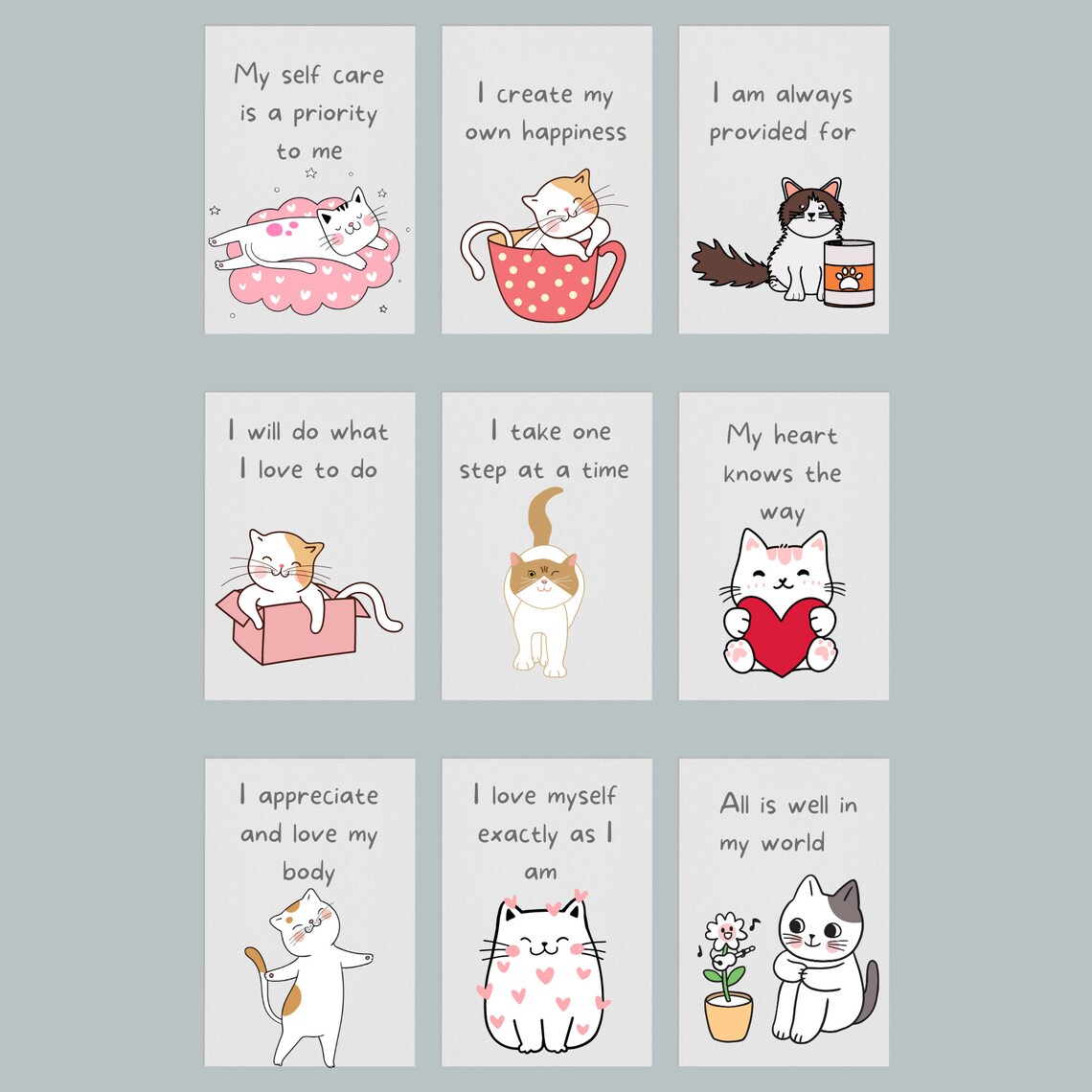 27 Cute Cat Design Affirmation Cards, Digital Download, Printable, Cat ...