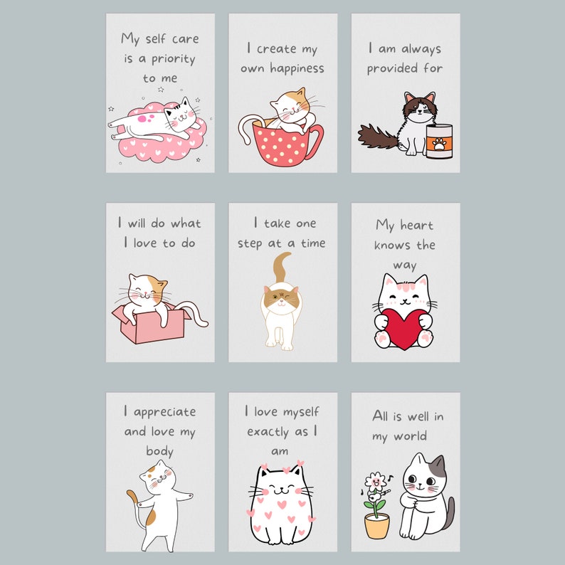 27 Cute Cat Design Affirmation Cards, Digital Download, Printable, Cat ...