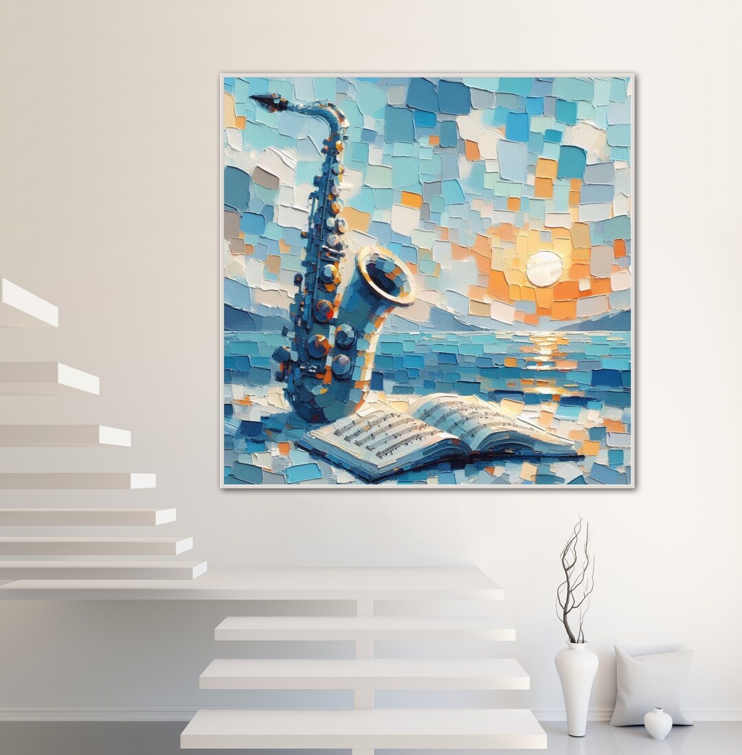 Minimalist Hand Painted Modern Saxophone Art Custom Light Tone Abstract ...